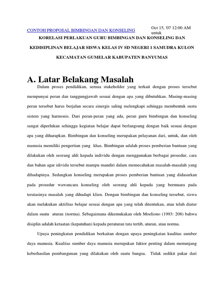 Contoh Proposal Bimbingan Dan Konseling | PDF