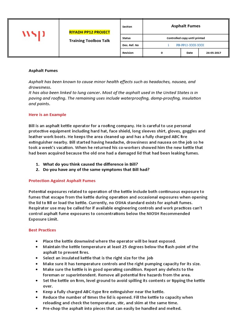 Asphalt Fumes: Training Toolbox Talk | PDF | Asphalt | Occupational ...