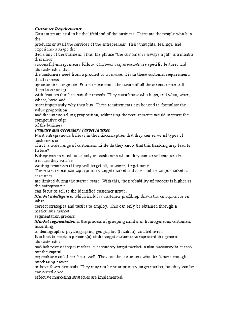 Customer Requirements | PDF | Market Segmentation | Behavior