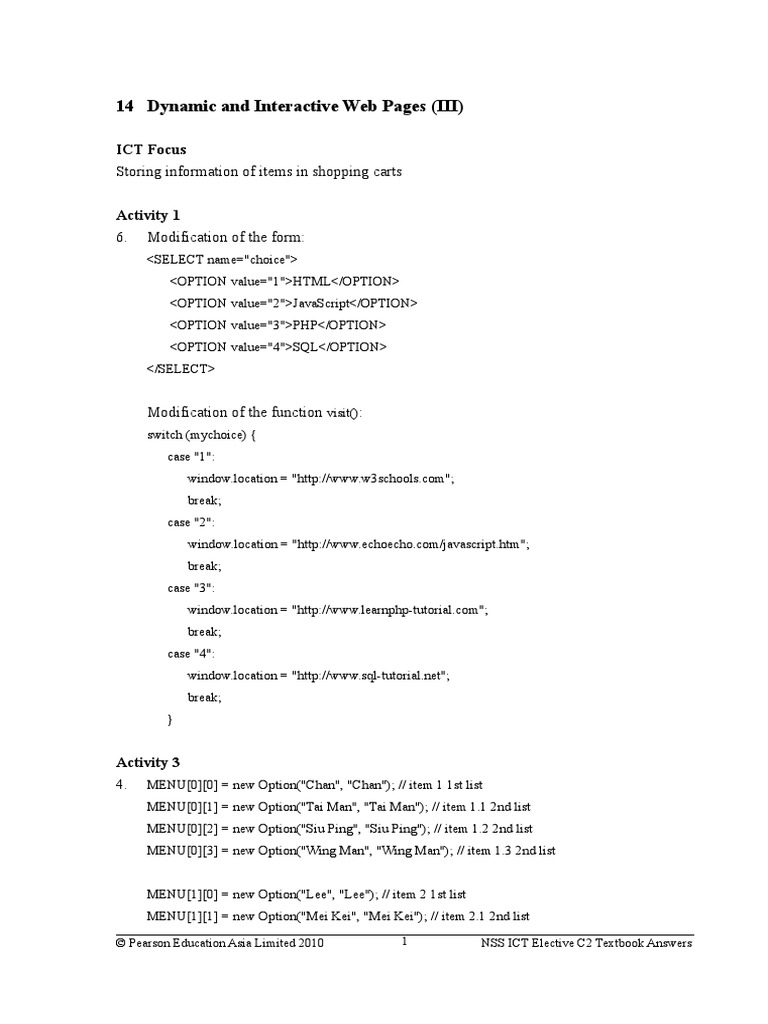 14 Dynamic and Interactive Web Pages (III) : ICT Focus | PDF | Internet ...