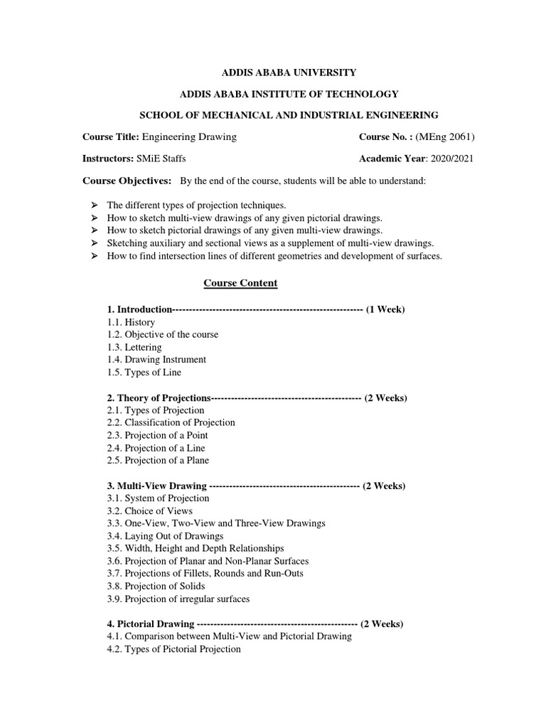 Engineering Drawing Course Outline | PDF | Infographics | Drawing