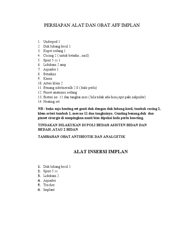 Persiapan Alat Dan Obat Aff Implan | PDF