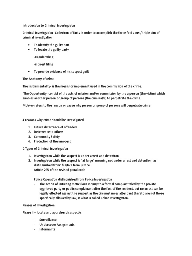 Introduction To Criminal Investigation | PDF | Crime & Violence | Crimes