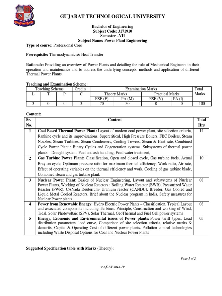 Gujarat Technological University: W.E.F. AY 2018-19 | PDF | Power ...