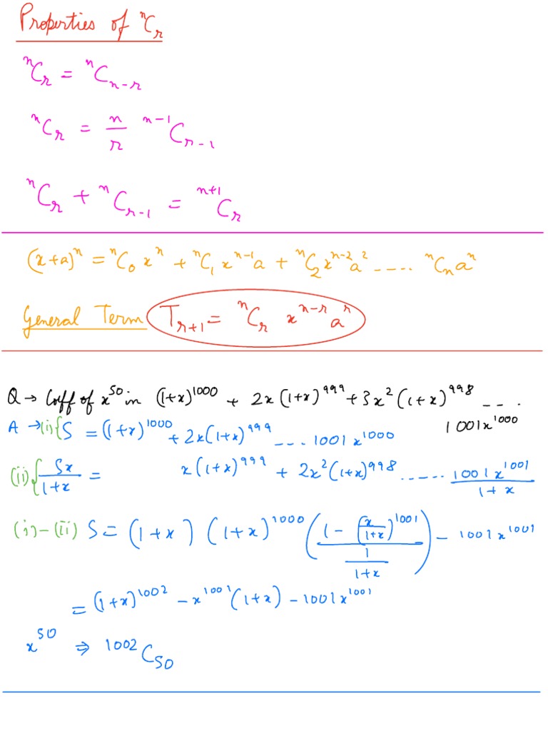 Binomial Theorem ShortNotes | PDF