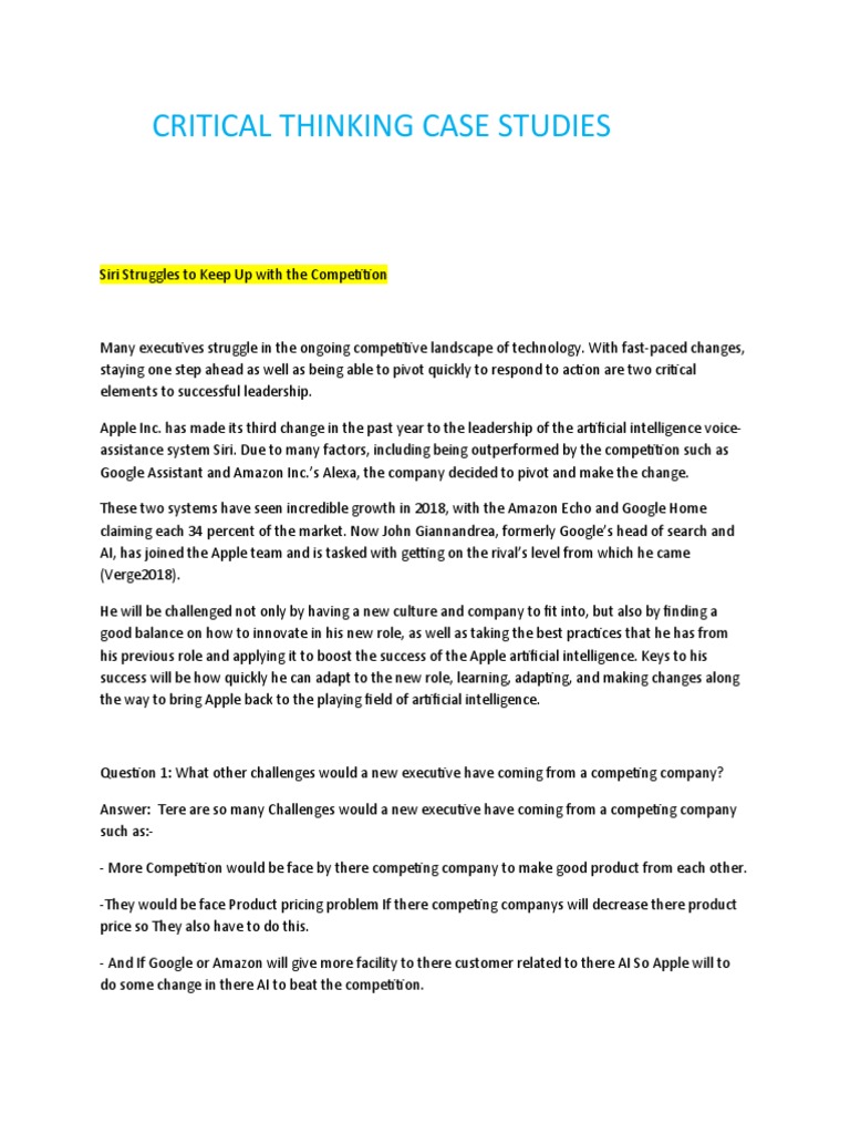 Critical Thinking Case Studies | PDF | Apple Inc. | Multiculturalism