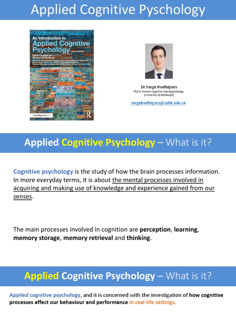 Applied Cognitive Psychology - Lecture 1 - Introduction &. Everyday Memory | PDF | Memory ...