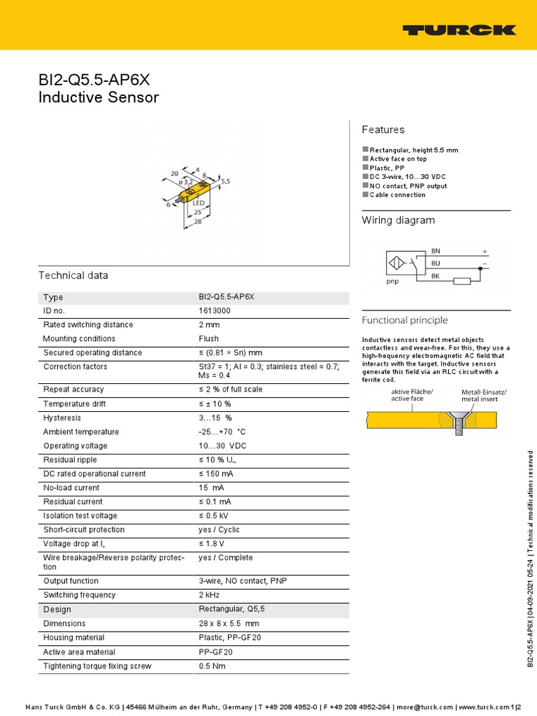 BI2-Q5.5-AP6X Inductive Sensor: Features | PDF | Inductor | Force
