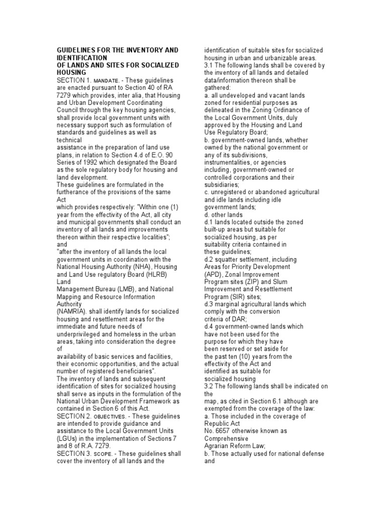 Guidelines for Socialized Housing Inventory | PDF | Inventory