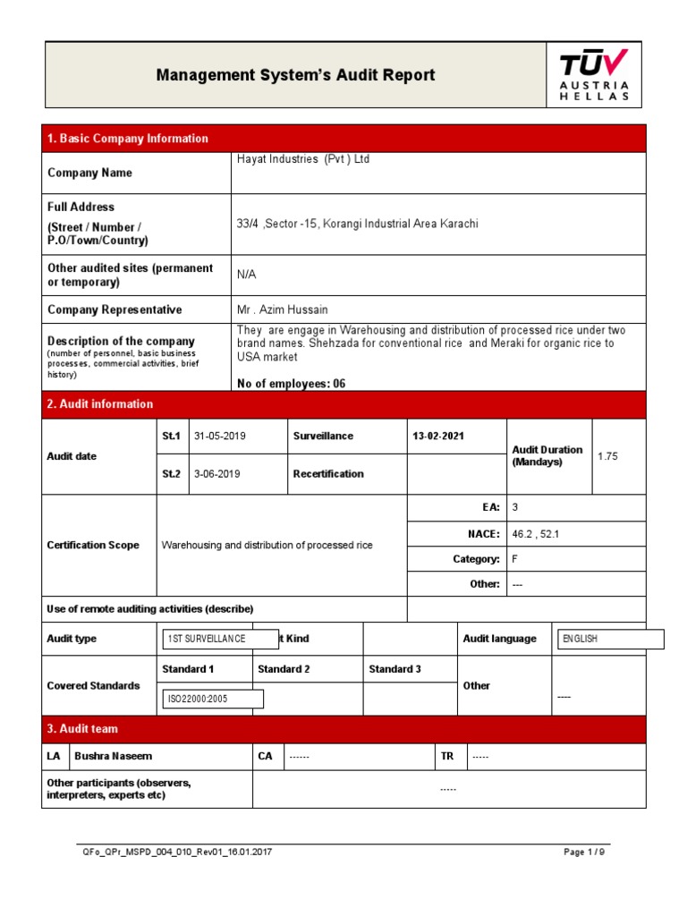 Management System Audit Report Summary | PDF | Audit | Regulatory ...
