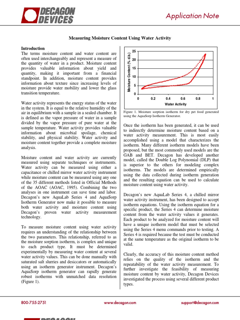 Application Note: Measuring Moisture Content Using Water Activity | PDF ...