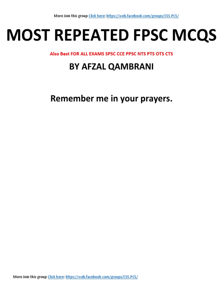 Most Repeated FPSC Mcqs | PDF Most Repeated FPSC Mcqs | PDF