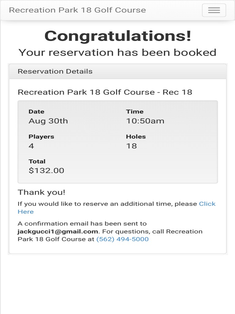 Recreation Park 18 Golf Course - Online Booking | PDF