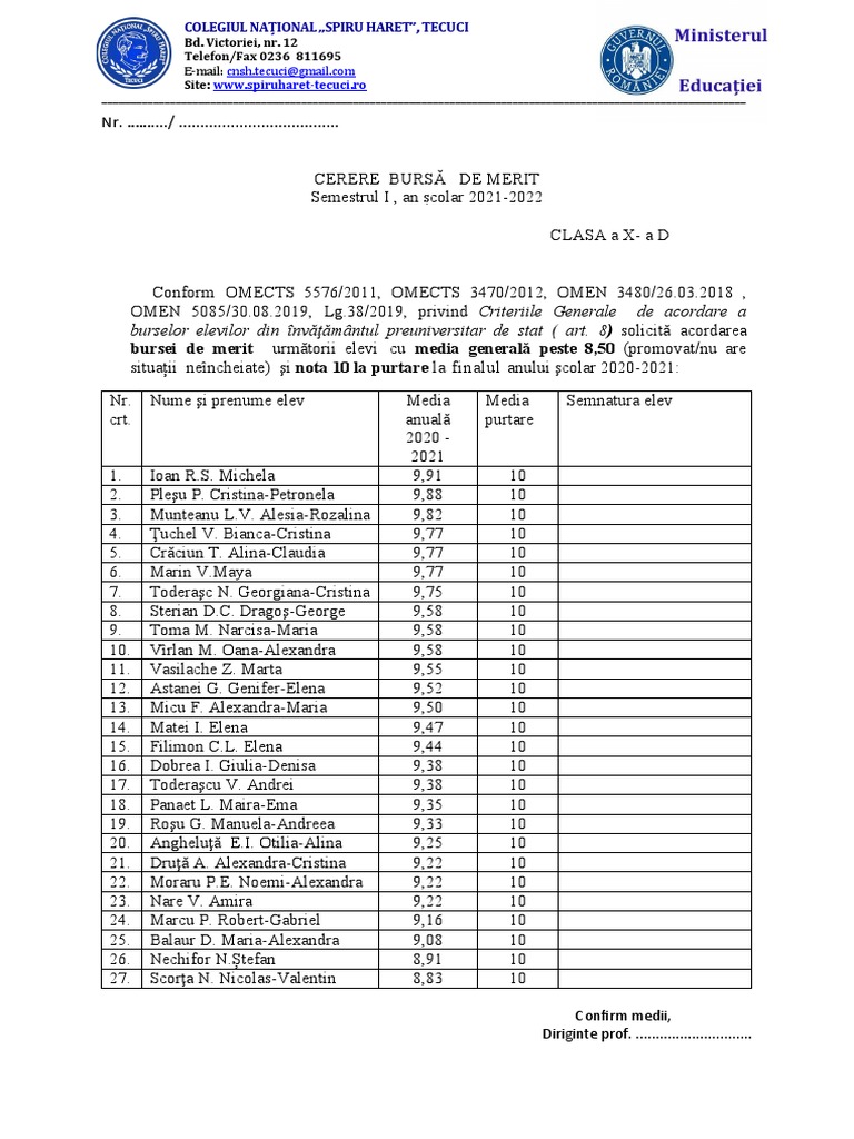 Cerere Bursa Merit | PDF