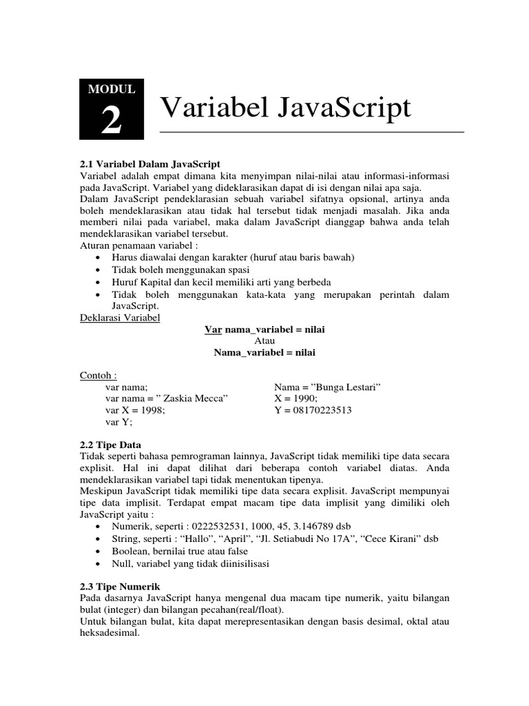 Suhanda Javascript 2 Variable | PDF