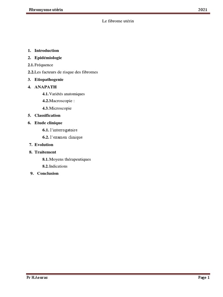 Fibrome Uterin Etudiants 5 Annee - PDF Version 1 | PDF | Médecine ...