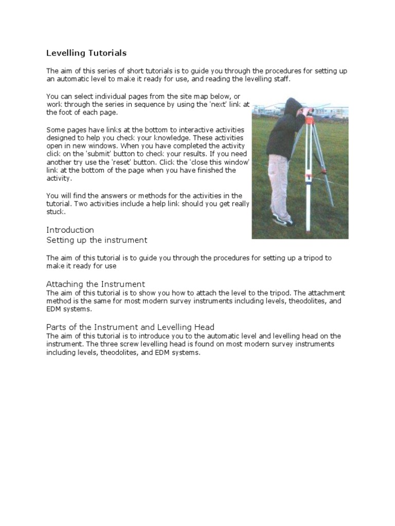 Levelling Tutorials: Setting Up The Instrument | PDF | Surveying | Optics