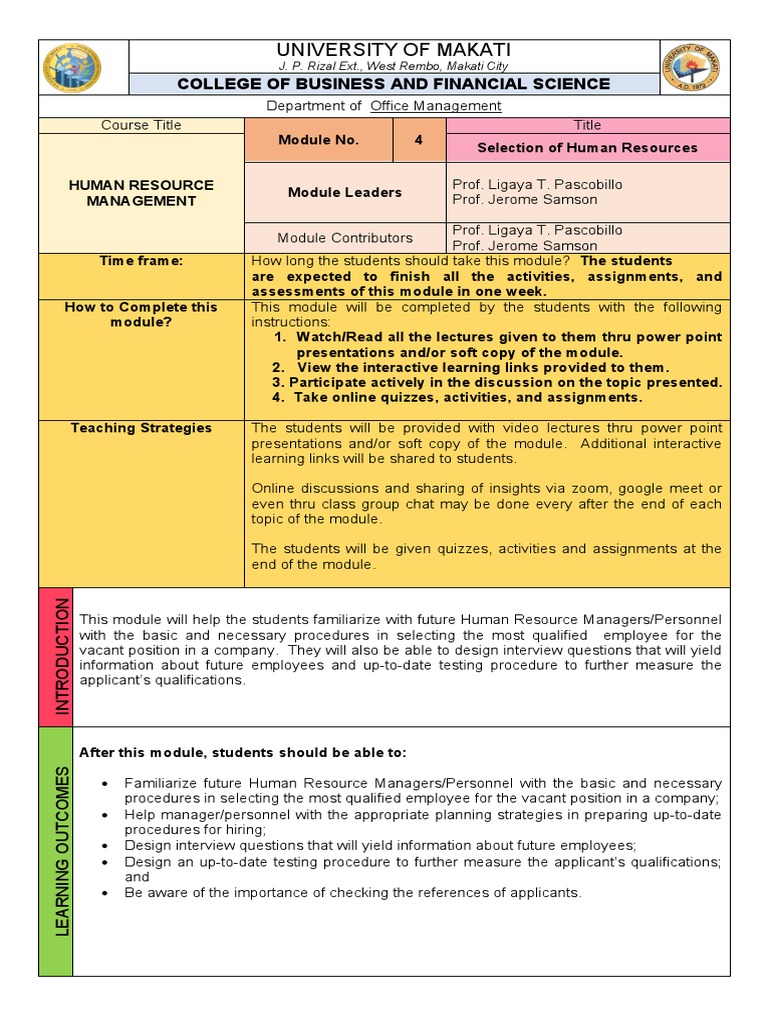 2021-Module-5-HRM-Selection of Human Resources | PDF | Interview ...