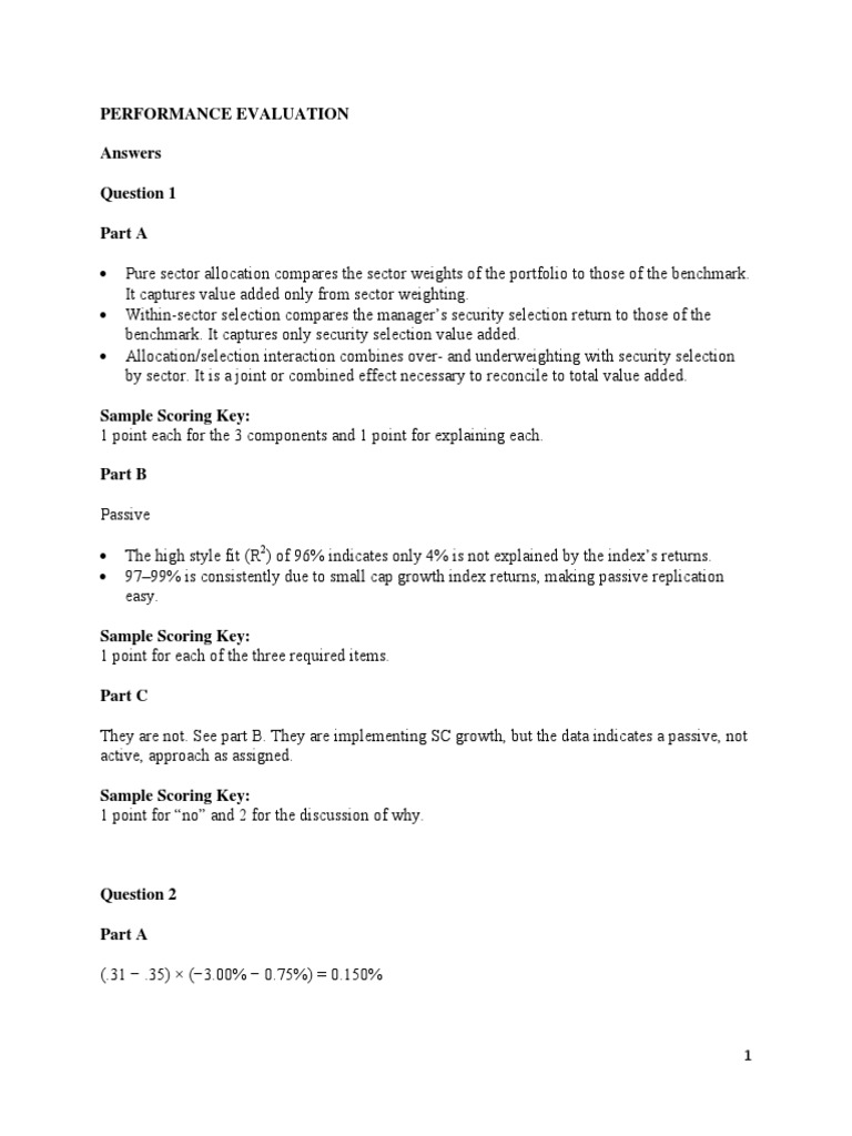 Performance Evaluation Answers Part A | PDF | Beta (Finance ...