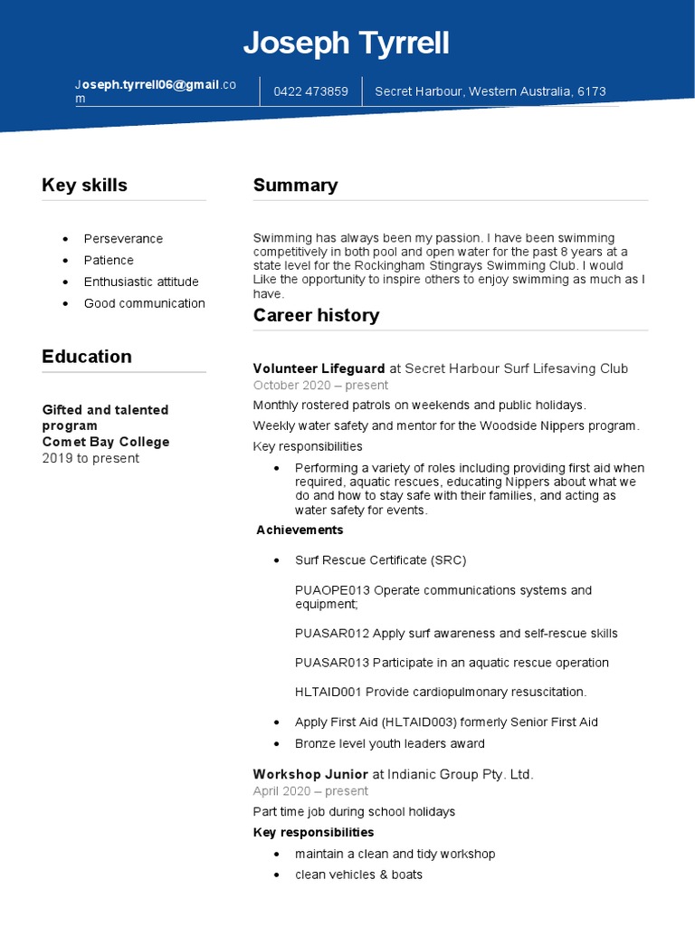 Joseph Tyrrell: Key Skills | PDF | Water Sports | Rescue