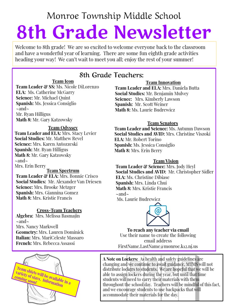 8th Grade Newsletter 21 22 | PDF | Teachers | Stationery