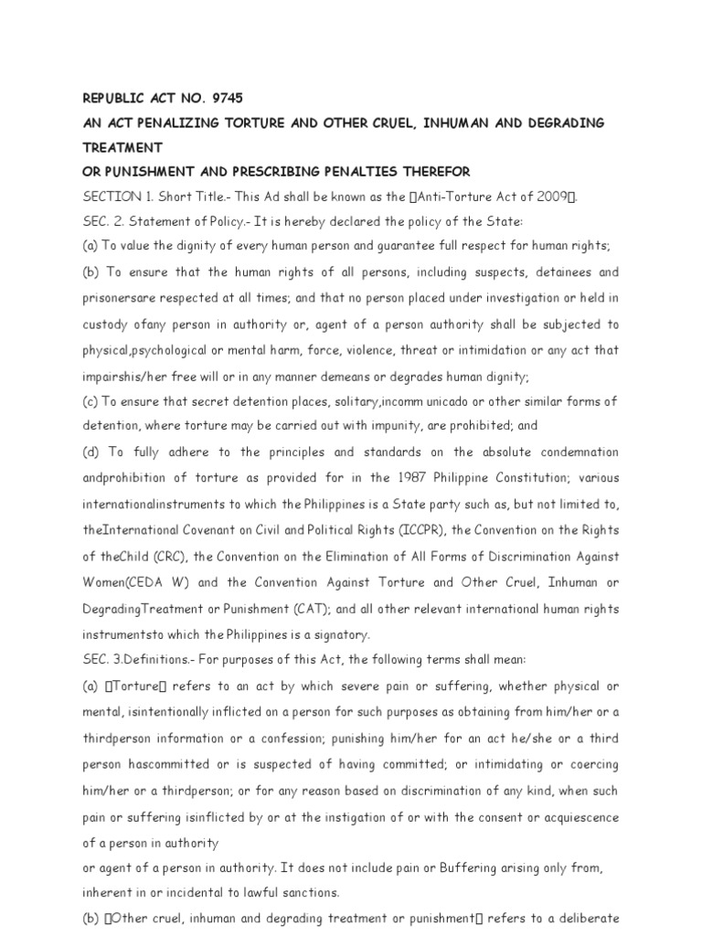 Republic Act No 9745 | PDF | Torture | Human Rights