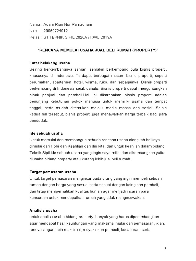 Rancangan Proposal Kewirausahaan Teknik Sipil | PDF