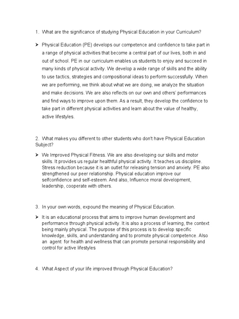 Importance of PE | PDF | Physical Education | Self Esteem