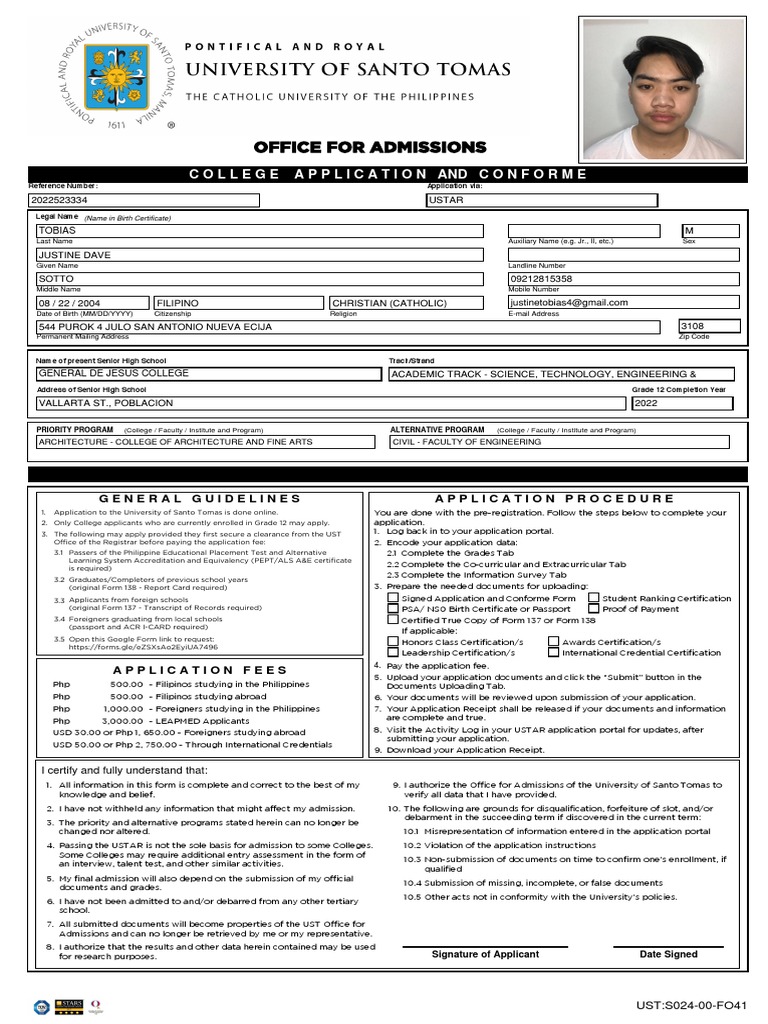 Office For Admissions: College Application and Conforme | PDF ...