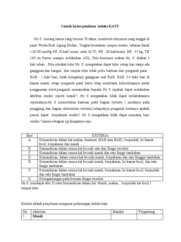 Contoh Kasus Indeks Katz | PDF | Pengembangan Diri | Kesehatan Holistik
