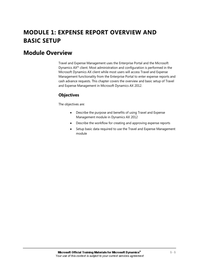 Module 1: Expense Report Overview and Basic Setup Module Overview | PDF ...