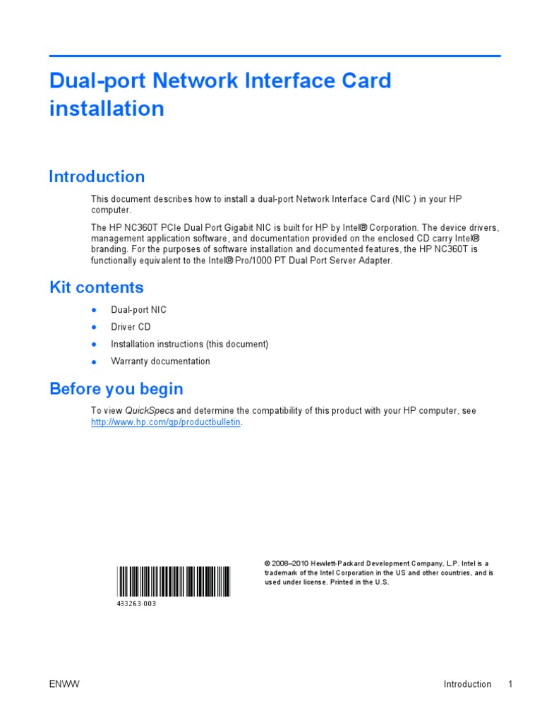 Dual-Port Network Interface Card Installation | PDF | Electrostatic ...