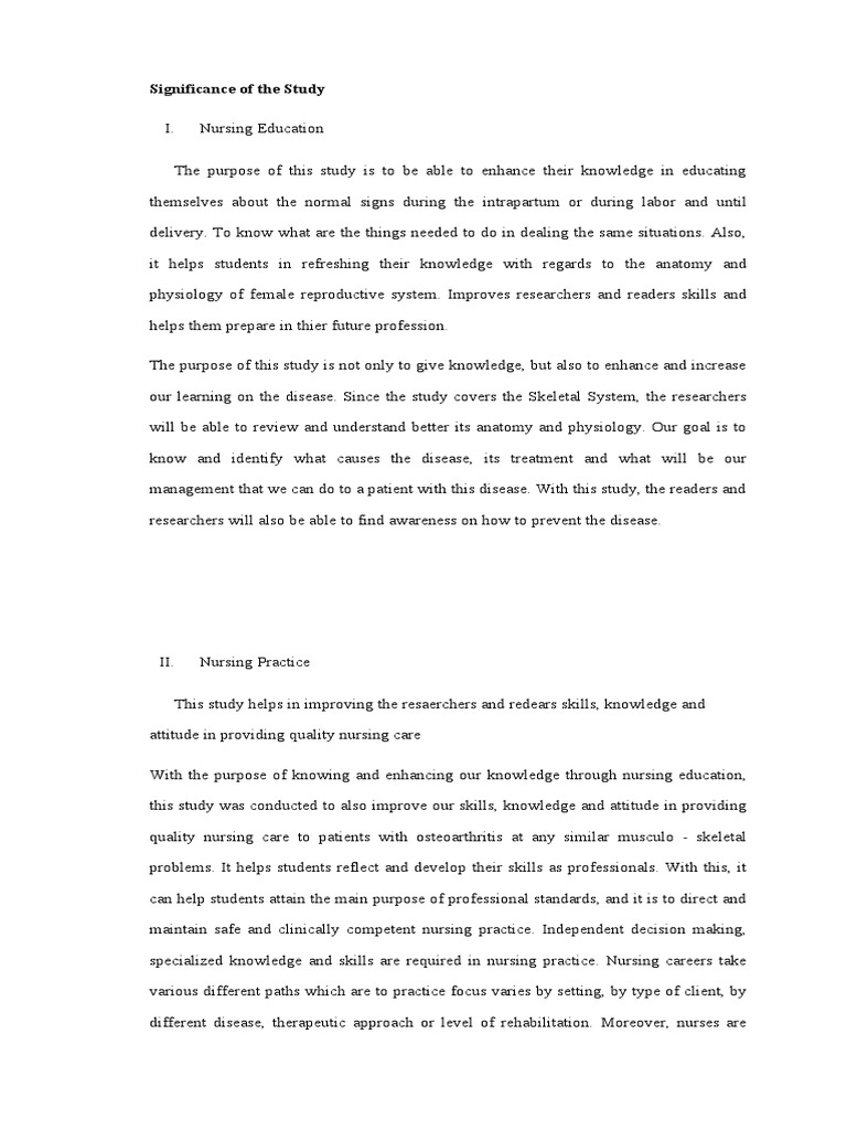 Significance of The Study | PDF | Nursing | Cognition