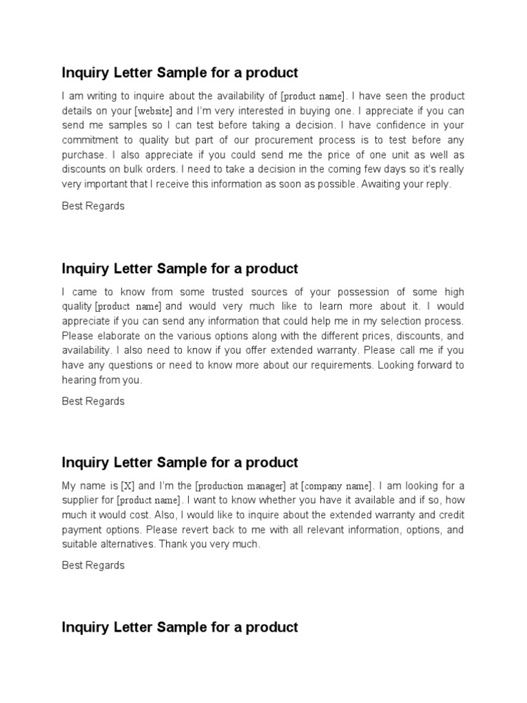 Inquiry Letter Sample For A Product | PDF | Communication