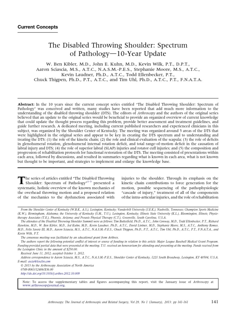The Disabled Throwing Shoulder: Spectrum of Pathologyd10-Year Update ...