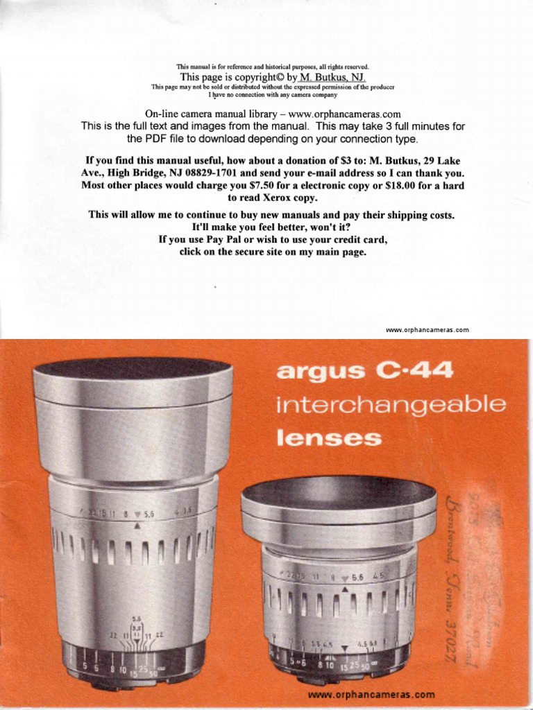 Argus C-44 Lenses | PDF | Camera Lens | Aperture