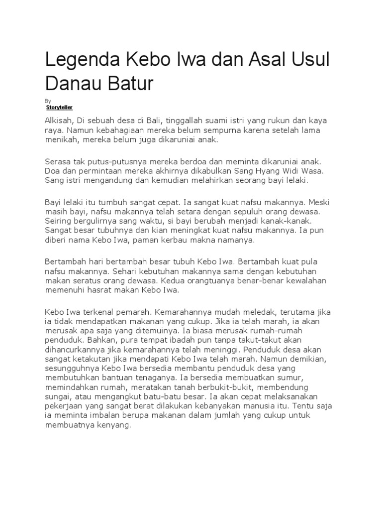 6 Legenda Kebo Iwa Dan Asal Usul Danau Batur | PDF