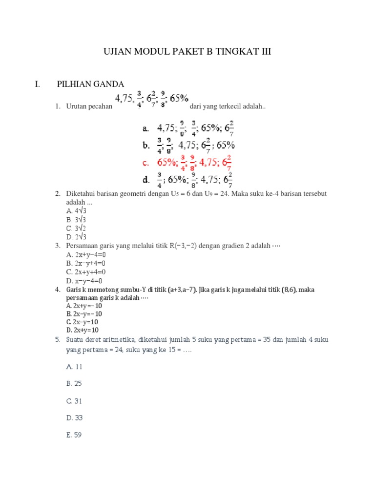Ujian Modul Paket B Tingkat III Matematika | PDF
