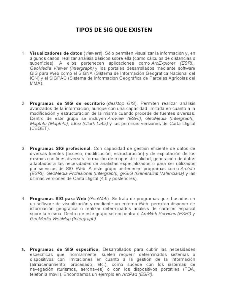 Tipos de SIG y ejemplos relevantes | PDF