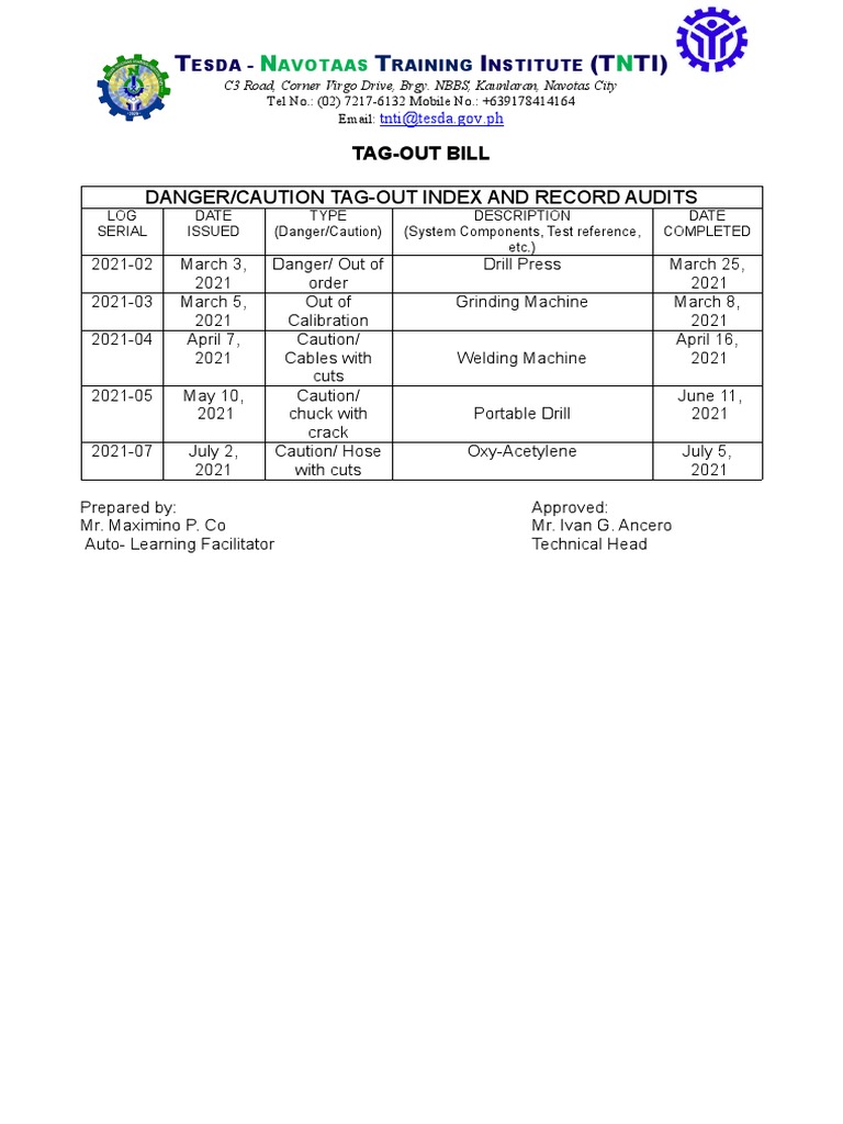 4 - Tag-Out Bill | PDF