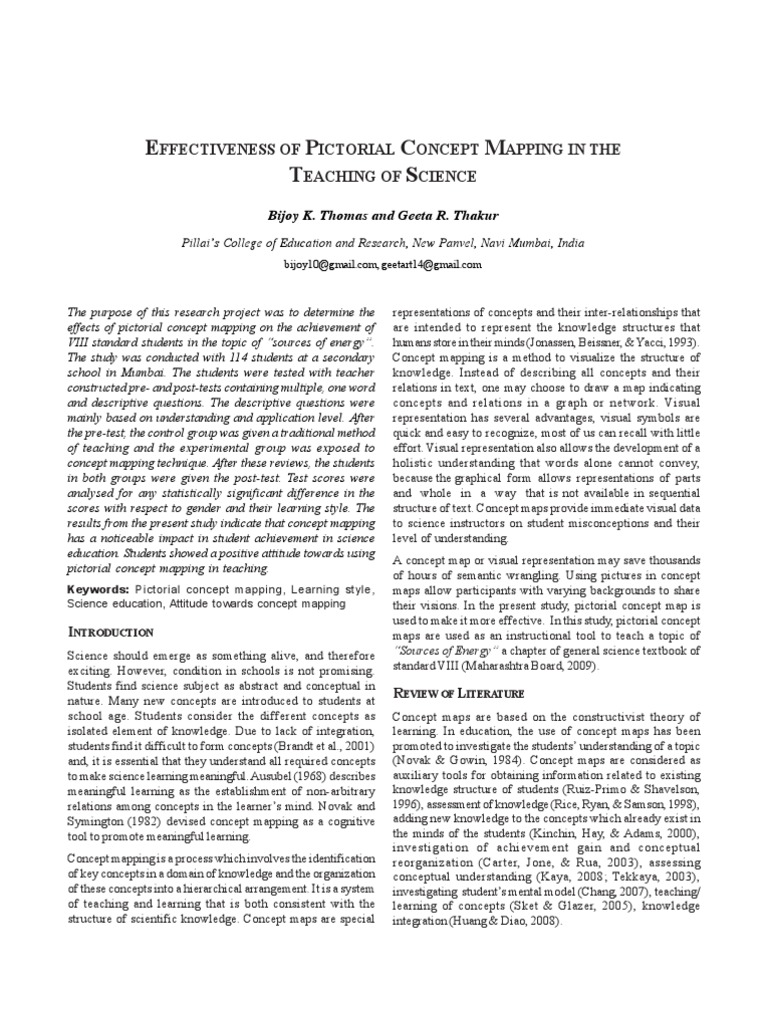 E P C M T S: Ffectiveness OF Ictorial Oncept Apping IN THE Eaching OF ...