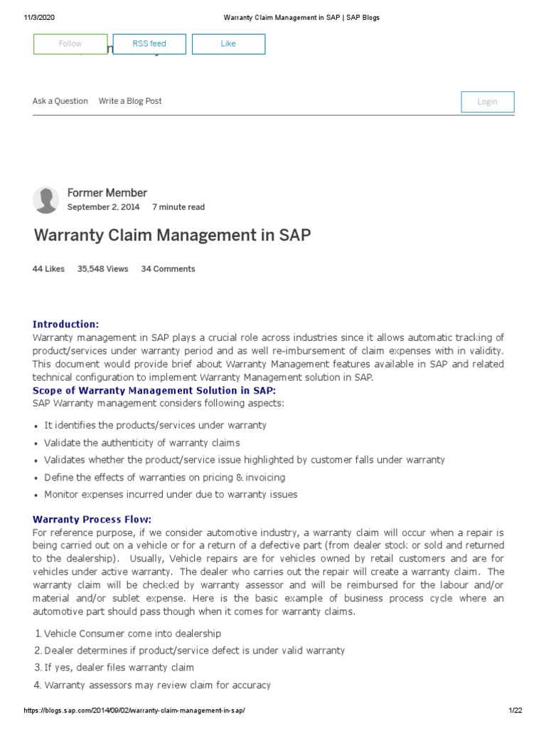 Warranty Claim Management in SAP - SAP Blogs | PDF | Pricing | Matrix ...