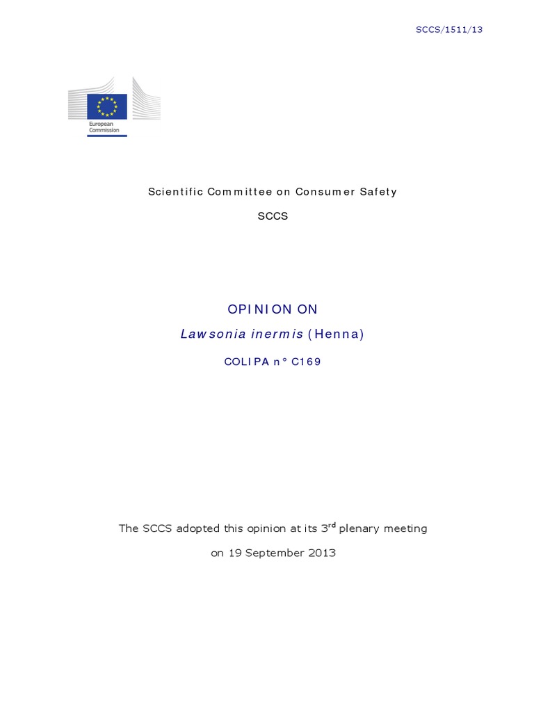 Scientific Committee On Consumer Safety SCCS: Lawsonia Inermis (Henna ...
