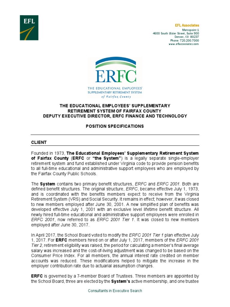 Deputy Executive Director, Finance & Technology - ERFC | PDF | Pension | Accounting