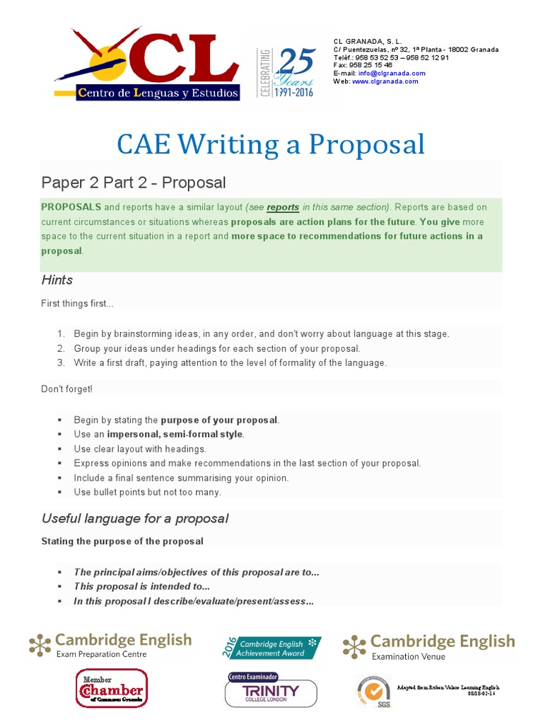 CAE Writing CAE Writing A Proposal Proposal: Paper 2 Part 2 - Proposal Proposal | PDF ...