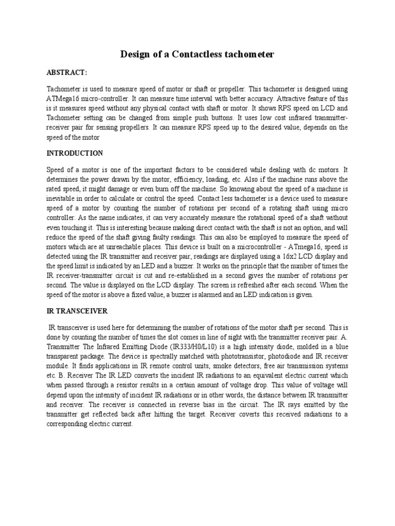 Design of A Contactless Tachometer | PDF | Infrared | Electric Motor