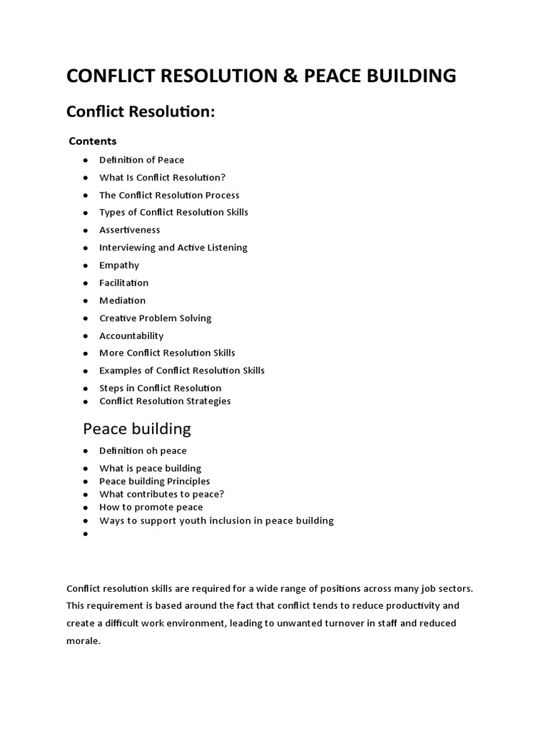 Conflict Resolution Peace Building Lectures Notes | PDF | Peacebuilding ...