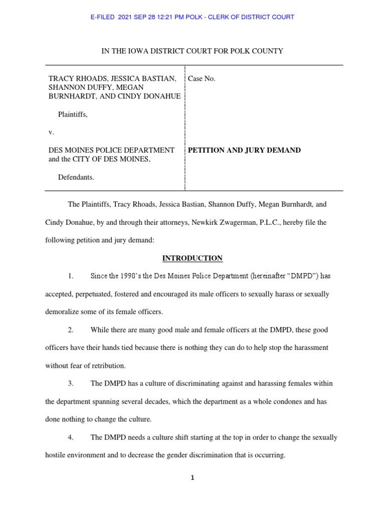 Tracy Rhoads Et Al V DMPD, City of Des Moines | PDF | Sexual Harassment ...