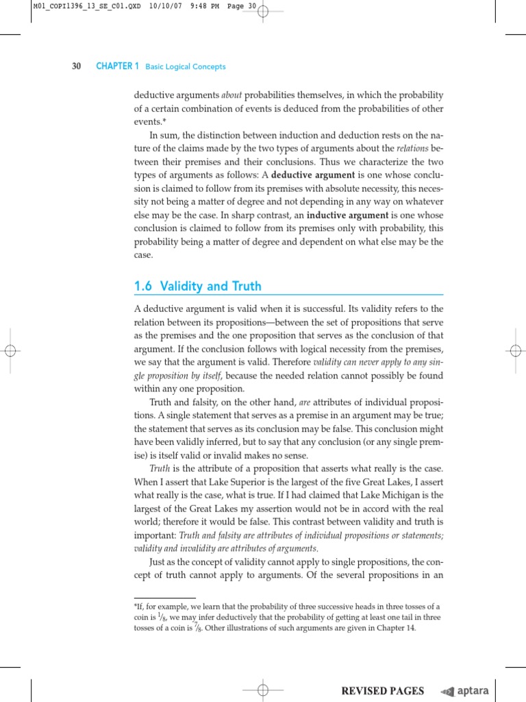 1.6 Validity and Truth: CHAPTER 1 Basic Logical Concepts | Download Free PDF | Argument ...