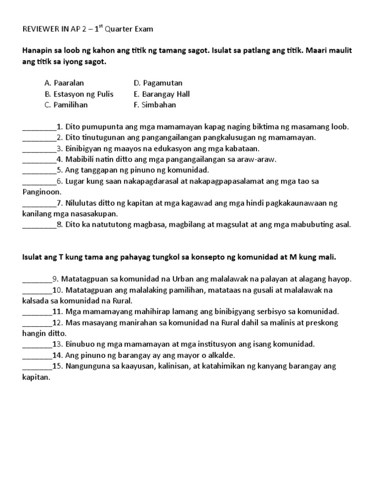 REVIEWER IN AP 2 - 1st Quarter Exam | PDF